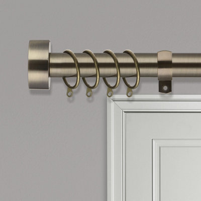 Metal Curtain Pole Set Extendable 40cm to 144cm Flat Antique Brass ...