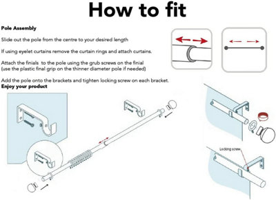 Metal Curtain Pole Set Extendable 40cm to 144cm Marble Chrome Curtain ...