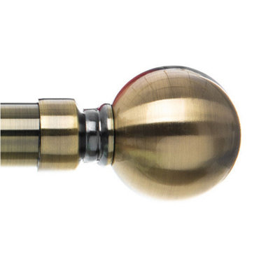 Metal Curtain Pole Set Extendable 40cm to 218cm Antique Brass Ball 25mm ...