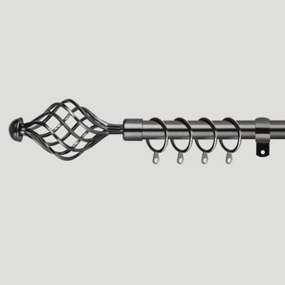 Metal Curtain Pole Set Extendable 40cm to 218cm Black Nickel Spiral ...