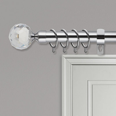 Metal Curtain Pole Set Extendable 40cm to 218cm Chrome Curtain Rail ...
