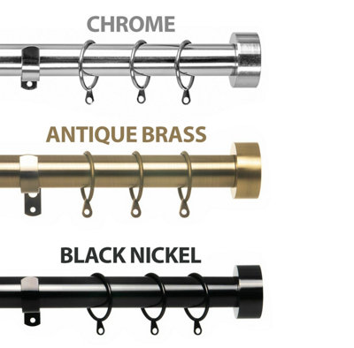 Metal Curtain Pole Set Extendable 40cm to 218cm Flat Chrome Curtain ...