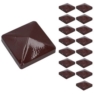 Metal Fence Post Cap for Fence Posts 75mm x 75mm Protector Cover Brown 16pc