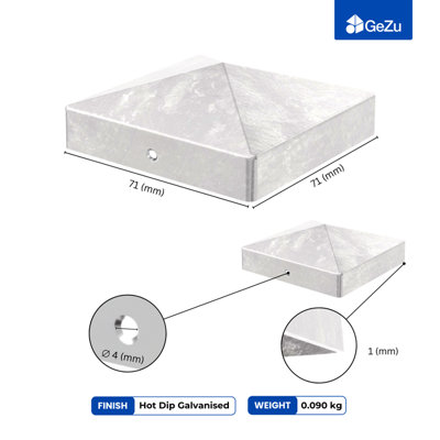 Metal Fence Post Cap - Hot Dip Galvanised Pyramid Square Post Top Cap ...