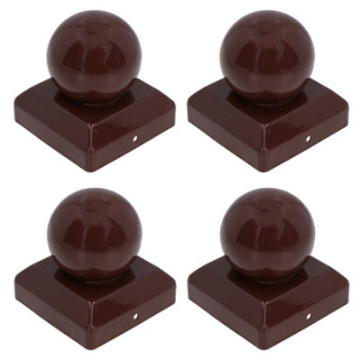 Metal Fence Post Cap Round / Ball 100mm x 100mm Protector Cover Brown 4pc