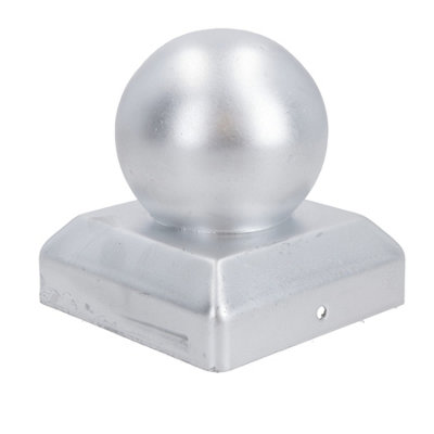 Metal Fence Post Cap Round / Ball 100mm x 100mm Protector Cover Silver 2pc