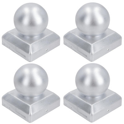Metal Fence Post Cap Round / Ball 100mm x 100mm Protector Cover Silver 4pc