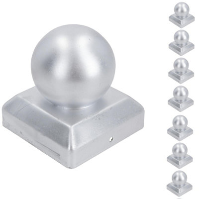 Metal Fence Post Cap Round / Ball 100mm x 100mm Protector Cover Silver 8pc