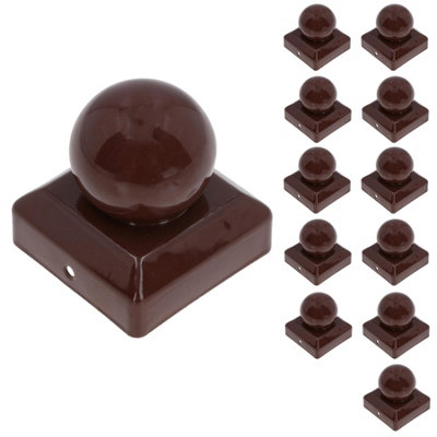 Metal Fence Post Cap Round / Ball 75mm x 75mm Protector Cover Brown 12pc