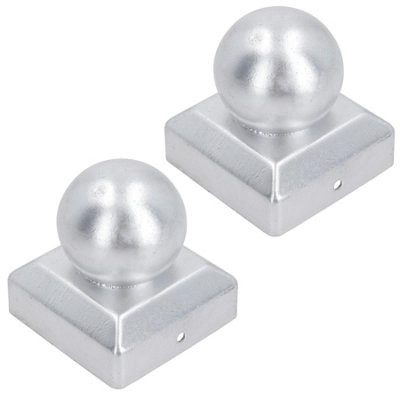 Metal Fence Post Cap Round / Ball 75mm x 75mm Protector Cover Silver 2pc