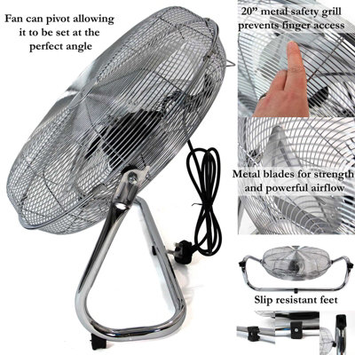 METAL FLOOR FAN 20" HIGH VELOCITY 3 SPEED CONTROL AIR COOLING GYM HOME ...