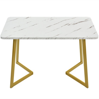 Metal Frame Rectangular Dining Table Modern Marble Pattern Kitchen ...