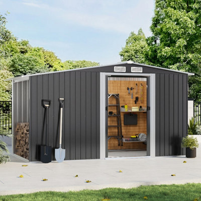 Metal Garden Apex Roof Lockable Door Furniture Storage Tool Shed with ...