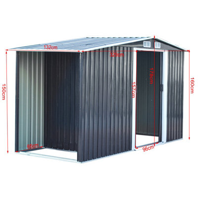 Metal Garden Apex Roof Lockable Door Furniture Storage Tool Shed with ...