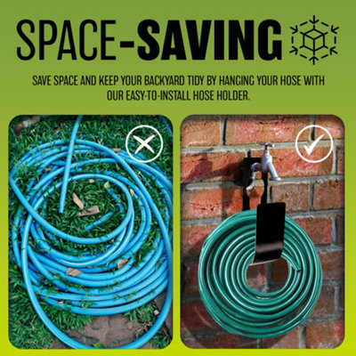 Metal Garden Hose Holder Organiser Tidy Mounted Rack Black Watering ...