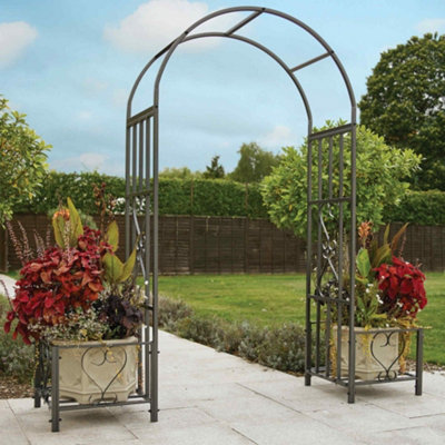Metal Garden Patio Arch With Planters Rose Arbour Archway Climbing ...