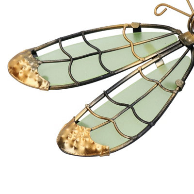 Metal Glass Wing Glow in the Dark Dragonfly Bobbing Bell Garden Home ...