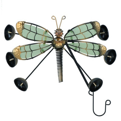 Metal Glass Wing Glow in the Dark Dragonfly Bobbing Bell Garden Home ...
