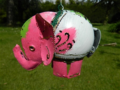 Metal Hanging Pink Elephant Animal Tea Light Candle Holder