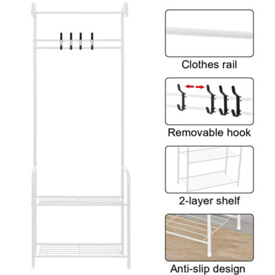 Metal Hat and Coat Rack with 4 Hooks Tall Clothes Rail Garment Shoe ...