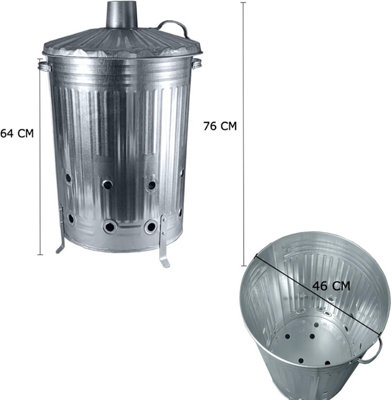 Metal Incinerator Leaf Wood Waste Burner Garden Rubbish Fire Bin Burner 90L