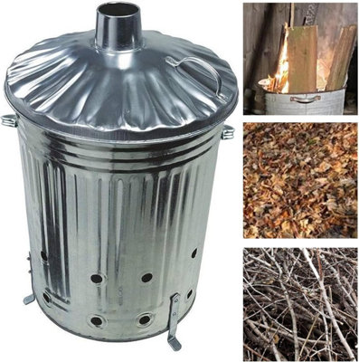 Metal Incinerator Leaf Wood Waste Burner Garden Rubbish Fire Bin Burner 90L