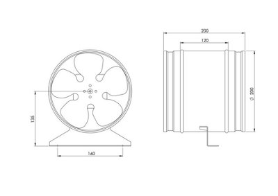 Metal Inline Extractor Fan 200mm / 8" with Fitting Bracket Duct