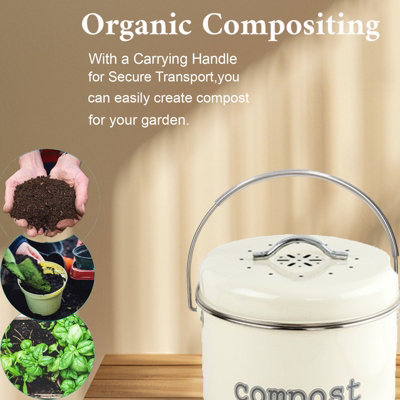 Metal Kitchen Food Waste Compost Caddy with Charcoal Filter and Lid ...