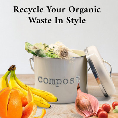 Metal Kitchen Food Waste Compost Caddy with Charcoal Filter and Lid ...