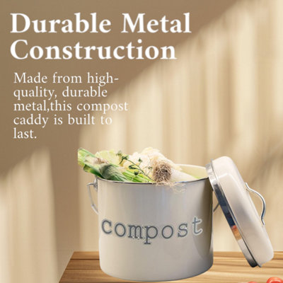 Metal Kitchen Food Waste Compost Caddy with Charcoal Filter and Lid ...