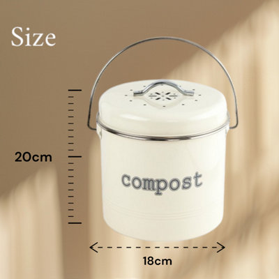Metal Kitchen Food Waste Compost Caddy with Charcoal Filter and Lid ...