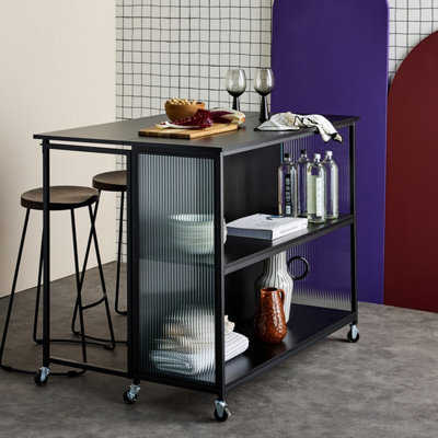 Metal kitchen serving cart extensible with storage bar table Black - sweeek