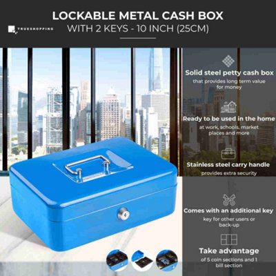 Metal Lockable Cash Box with 2 Keys