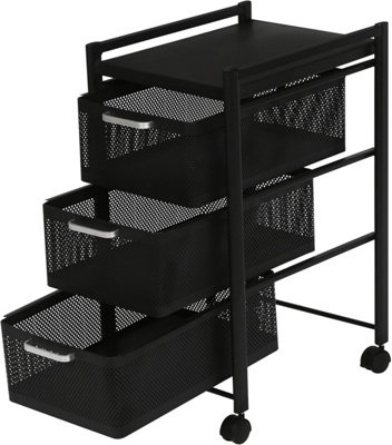 Metal Mesh Rolling Kitchen Utility Cart Organizer 3 Tier Free Standing ...