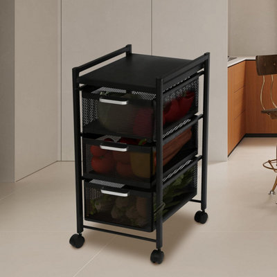Metal Mesh Rolling Kitchen Utility Cart Organizer 3 Tier Free Standing ...