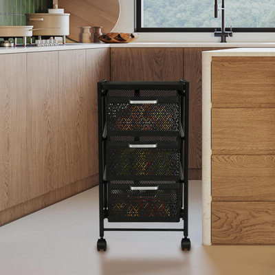 Metal Mesh Rolling Kitchen Utility Cart Organizer 3 Tier Free Standing ...