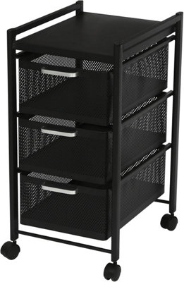 Metal Mesh Rolling Kitchen Utility Cart Organizer 3 Tier Free Standing ...