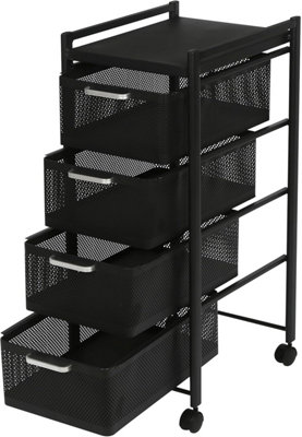 Metal Mesh Rolling Kitchen Utility Cart Organizer 4 Tier Free Standing ...