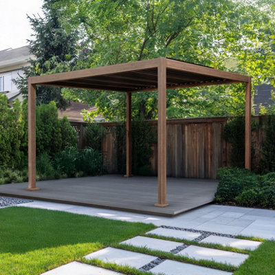 Metal Pergola 4m x 3m Wood Effect Tilting Canopy Roof Powder Coated ...