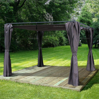 Metal Pergola Gazebo with Retractable Showerproof Sunshade Canopy and ...