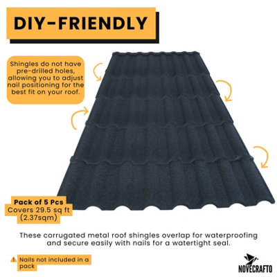 Metal Roof Shingles - Pack of 5 Pcs Covers 2.37m², Galvanized Zinc ...