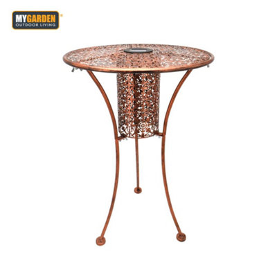 Metal Round Filigree Silhouette Garden Patio Bistro Table With Solar ...
