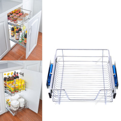 Metal Sliding Kitchen Cabinet Pull Out Wire Basket Cupboard Drawer ...