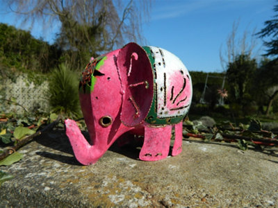 Metal Standing Pink Elephant Tea Light Candle Holder