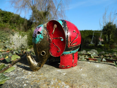 Metal Standing Red Elephant Tea Light Candle Holder