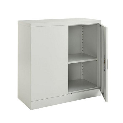 Metal Storage Cabinet 90cm Grey Steel Filing Cabinet 2 Door Lockable ...
