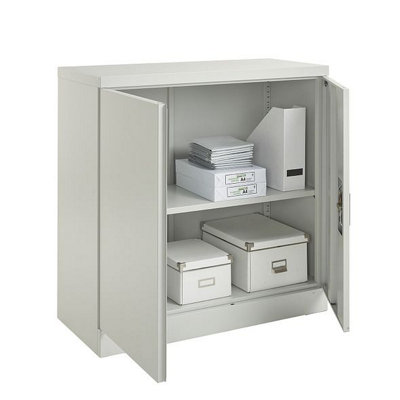 Metal Storage Cabinet 90cm Grey Steel Filing Cabinet 2 Door Lockable ...