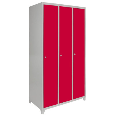 Metal Storage Lockers - Three Doors Wide, Red | DIY at B&Q