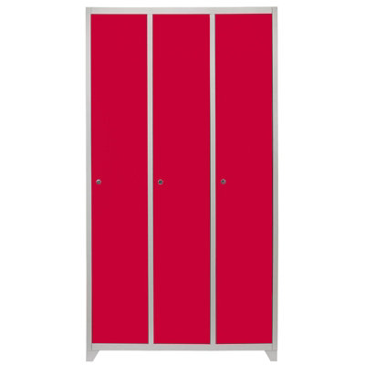 Metal Storage Lockers - Three Doors Wide, Red