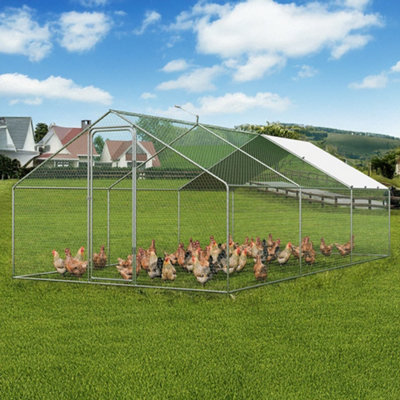 Metal Walk-in Chicken Coop Run with PE Tarpaulin